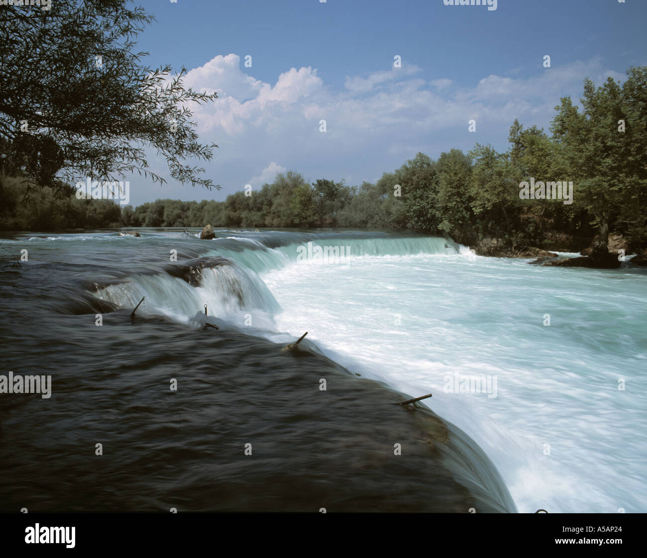 Large, wide and shallow waterfall in Turkey Stock Photo - Alamy