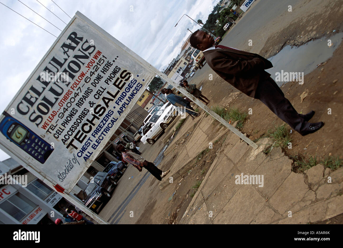 A hoarding of a cell phone shop on a street in Malawi Africa Stock ...