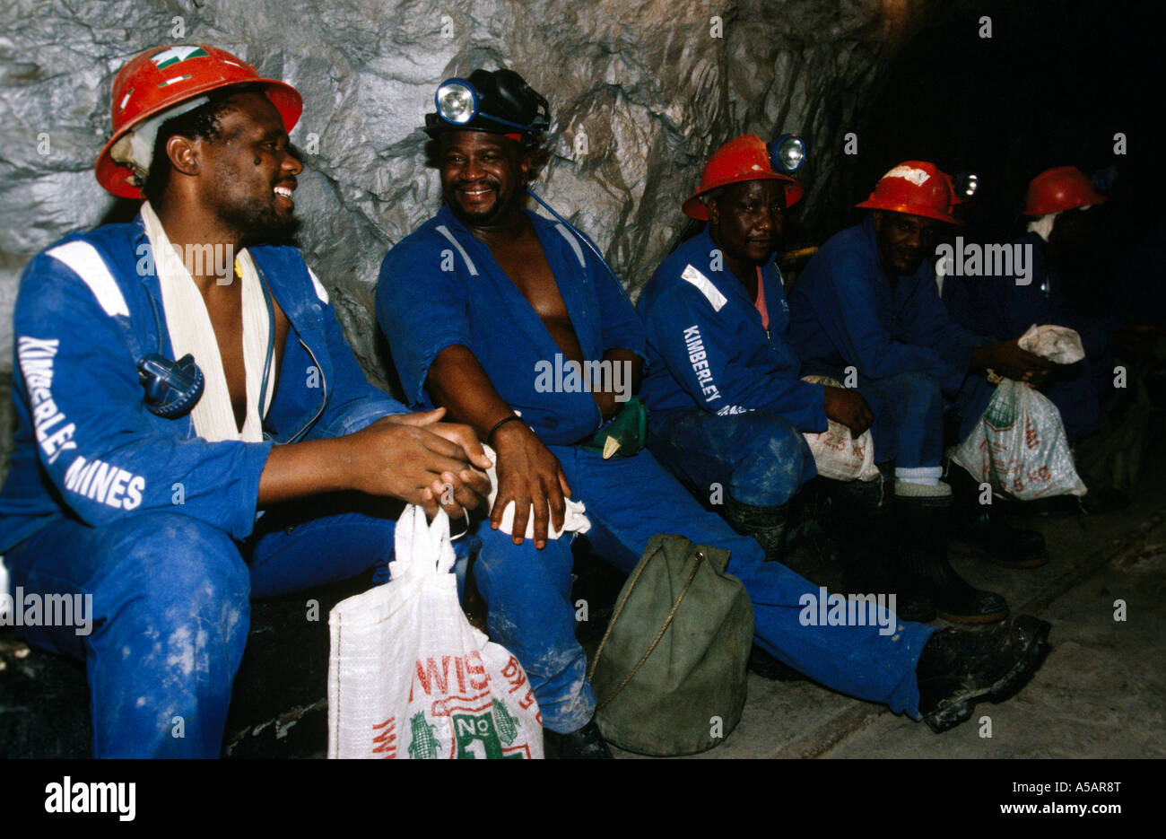 Miners taking break from work in diamond mine, South Africa Stock Photo ...
