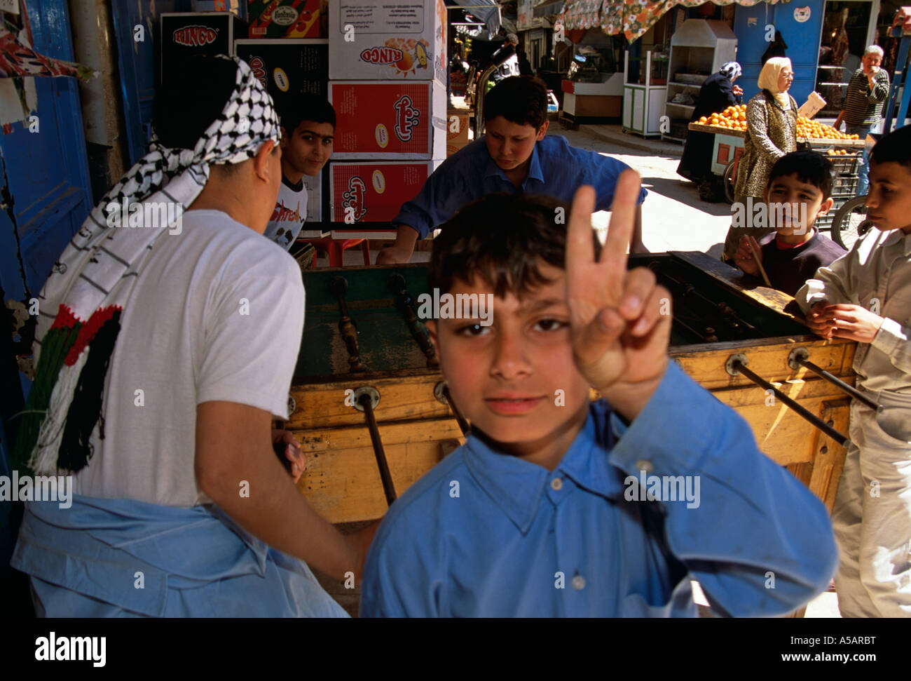 Children playing fussball in the Palestinian refugee camp Beirut Stock ...