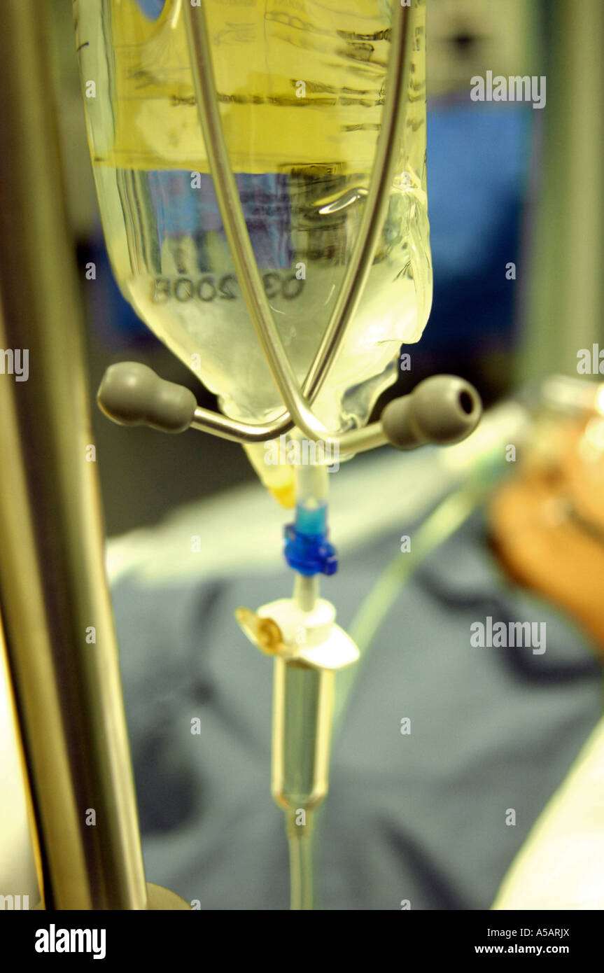 British saline drip equipment and stethoscope in London hospital UK ...