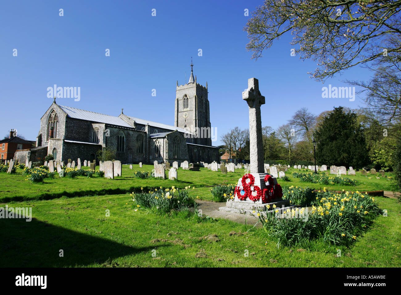 Iconic typical view of a British English parish church and cemetary ...