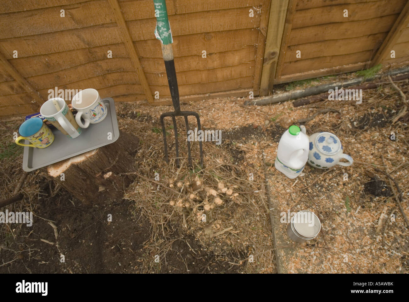 tea break during a gardening session Stock Photo - Alamy