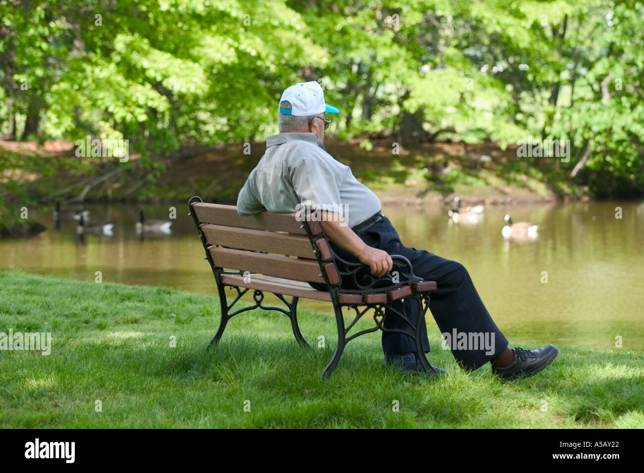 Fat man sitting on bench hi-res stock photography and images - Alamy