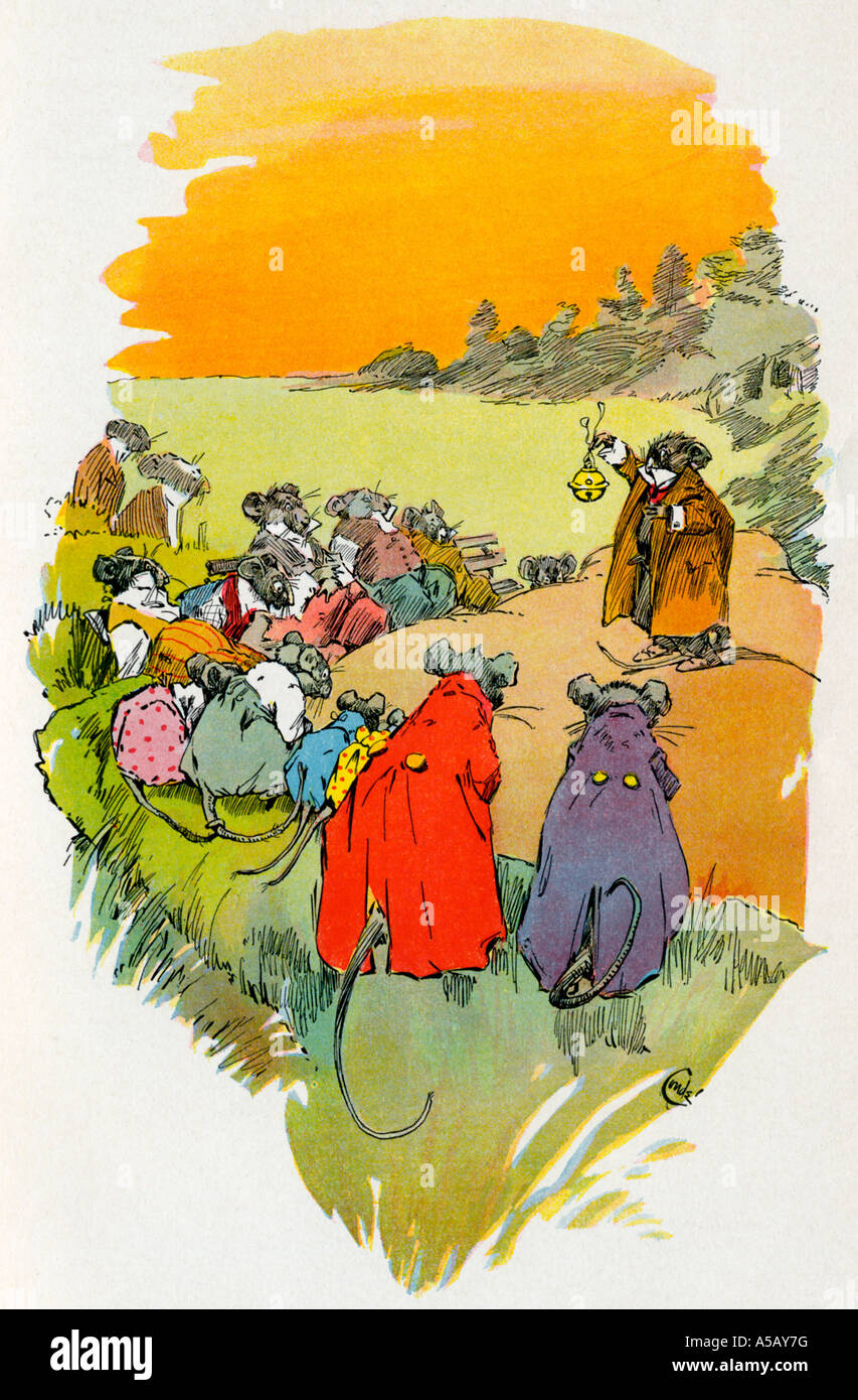 Aesop and the tale of the Mice in Council Stock Photo - Alamy