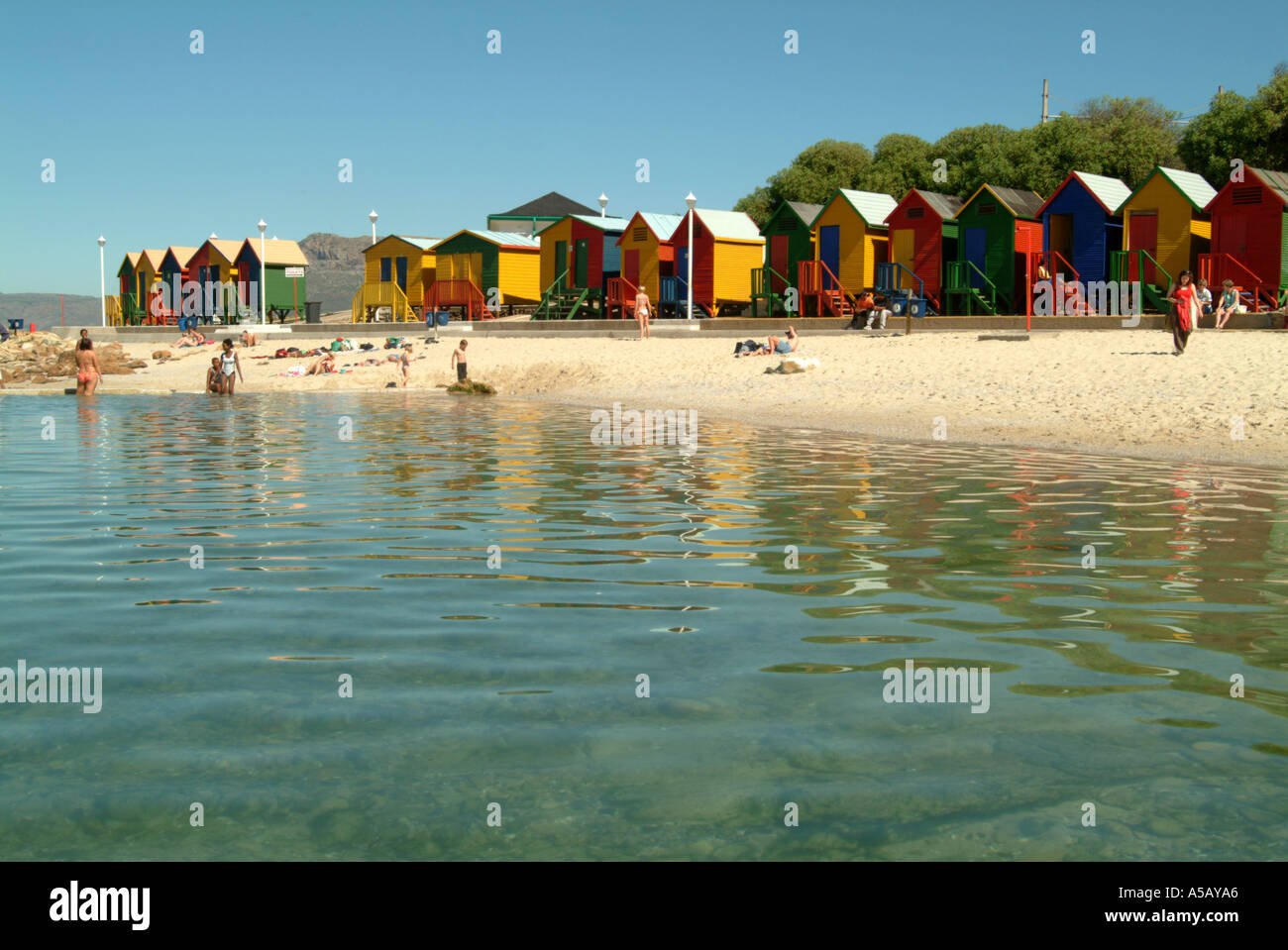 Colourful bathing huts at St James Beach on False Bay near Cape Town ...