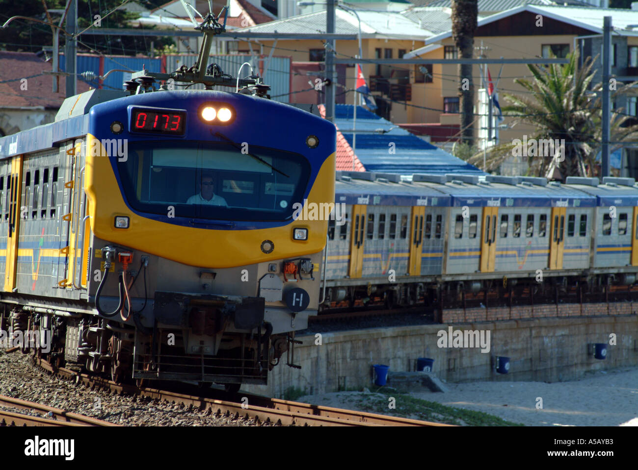 Metrorail suburban train passes through Fish Hoek en route on a trip to ...