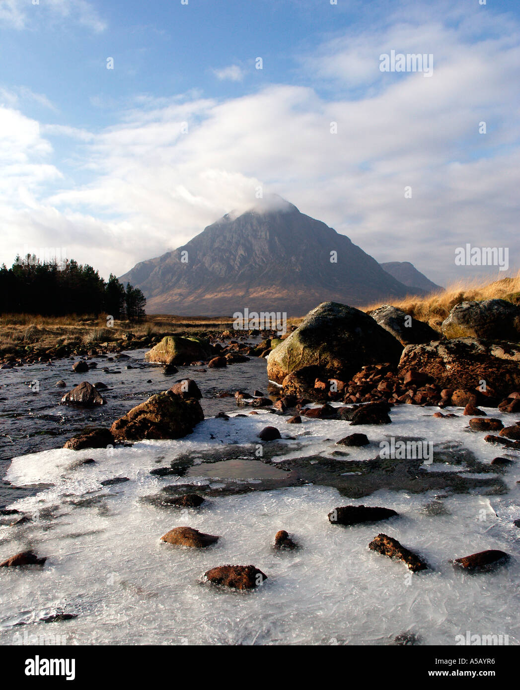 Stob Dearg Peak, Buachaille Etive Mor from the River Etive Stock Photo ...