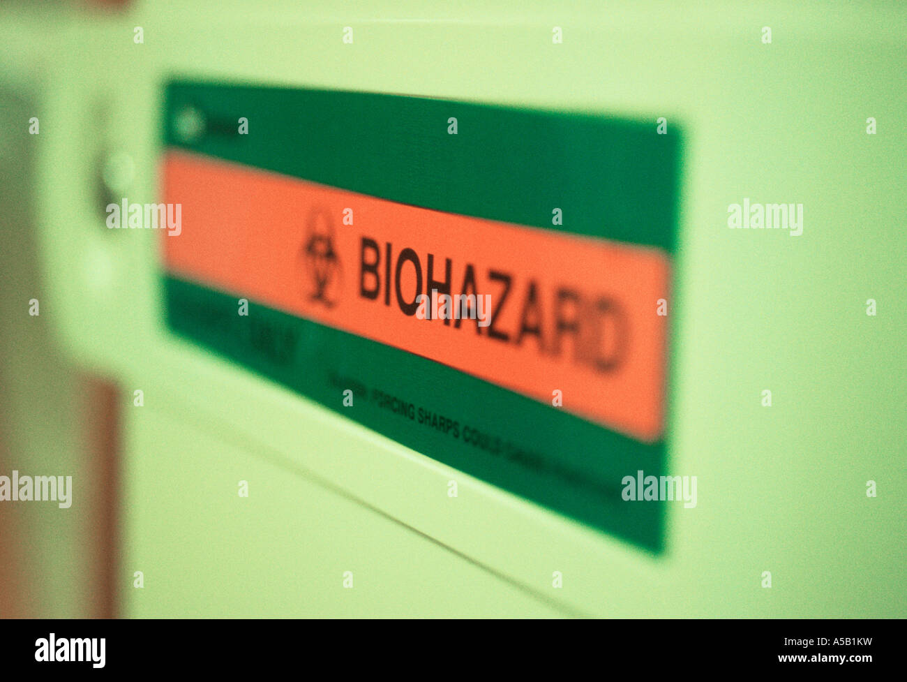 Biohazard. Hospital receptacle for biohazard waste material. USA New ...