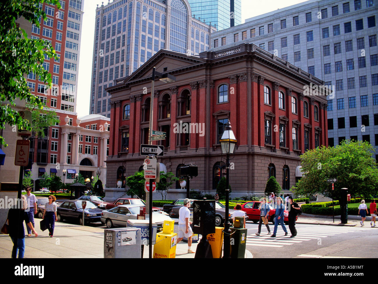 Boston Massachusetts street scene people walking downtown. New England ...