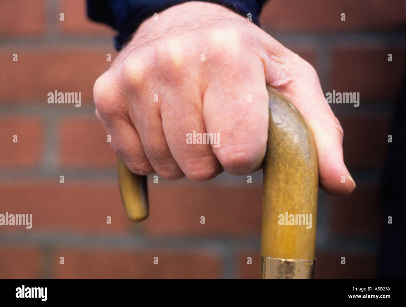 Handicapped man holding a cane or walking stick. Handicapped person ...