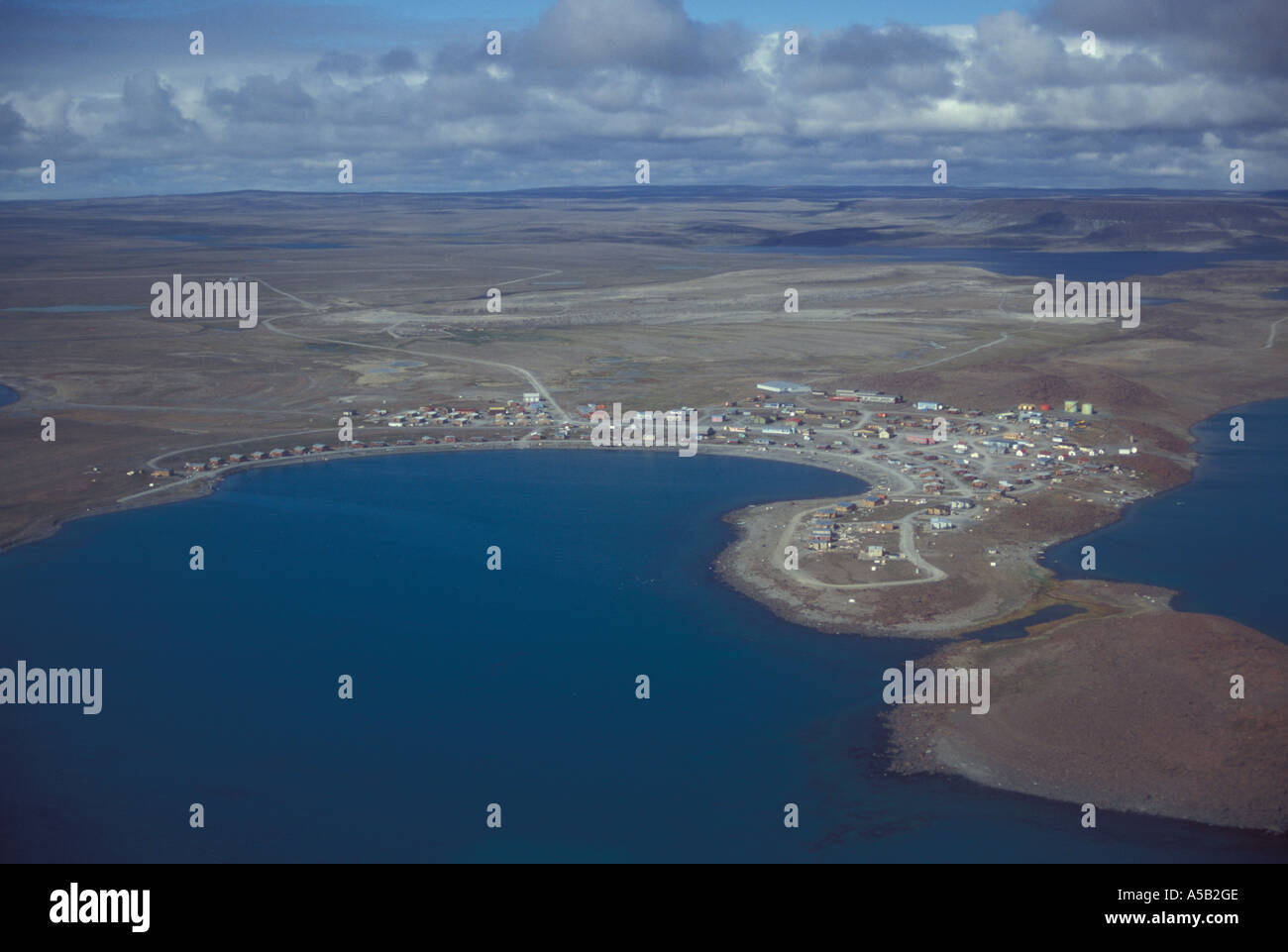 Aereal view of Victoria Island with town Holman Arctic Ocean Northwest ...