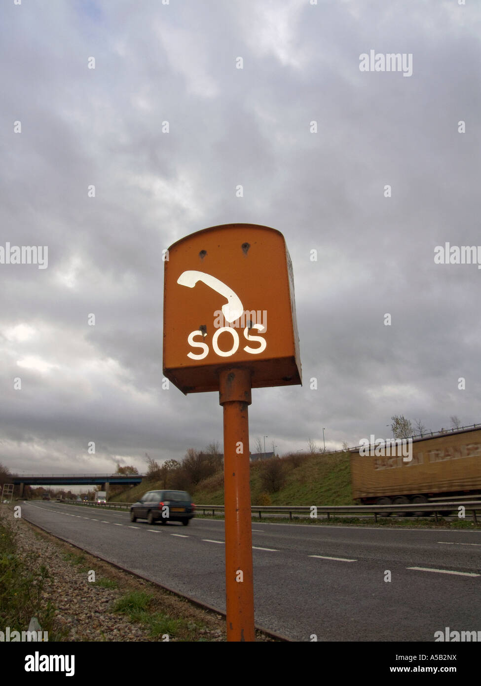 A SOS phone box at the side of a major road Stock Photo - Alamy