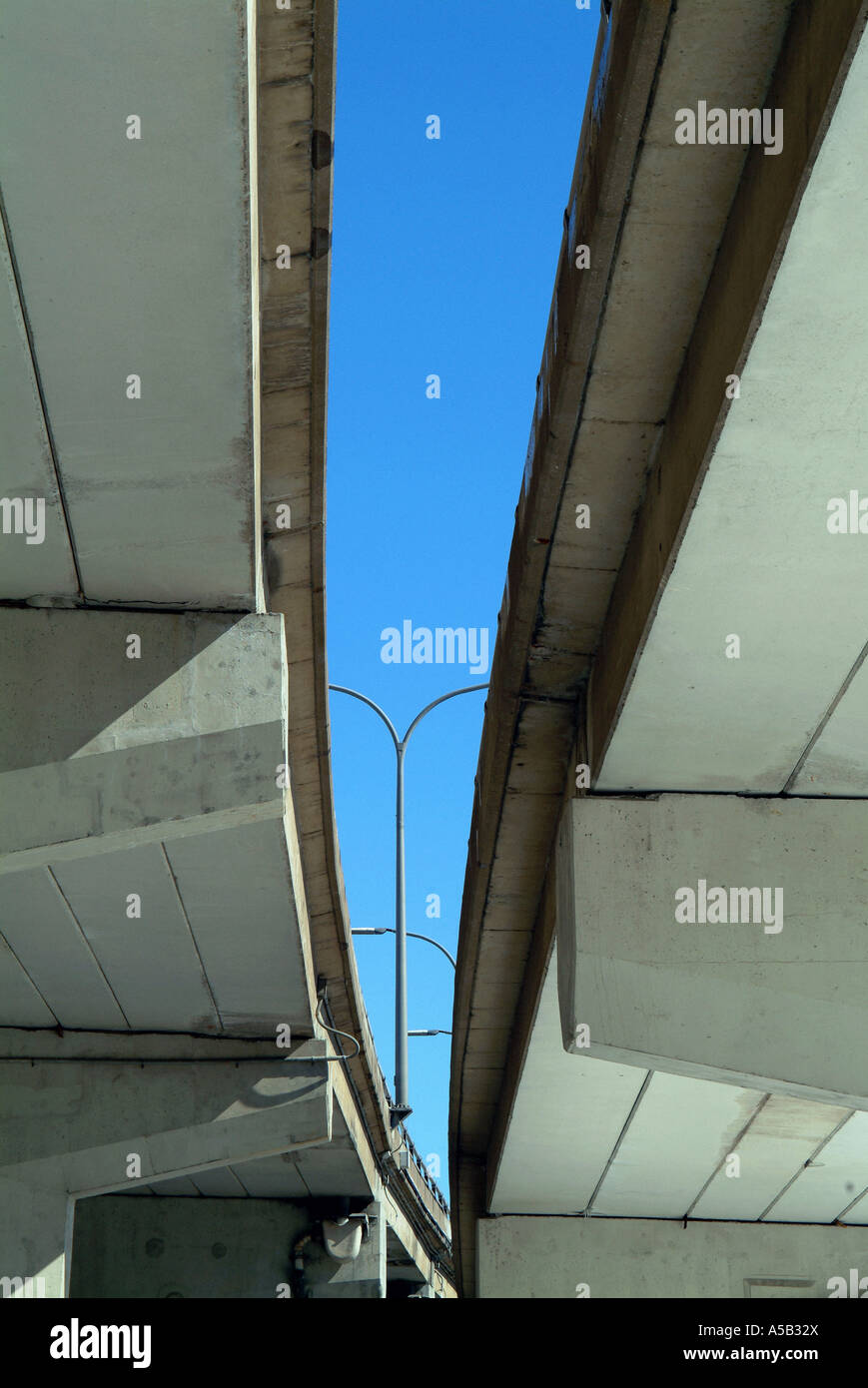 Two converging overhead freeways Stock Photo - Alamy