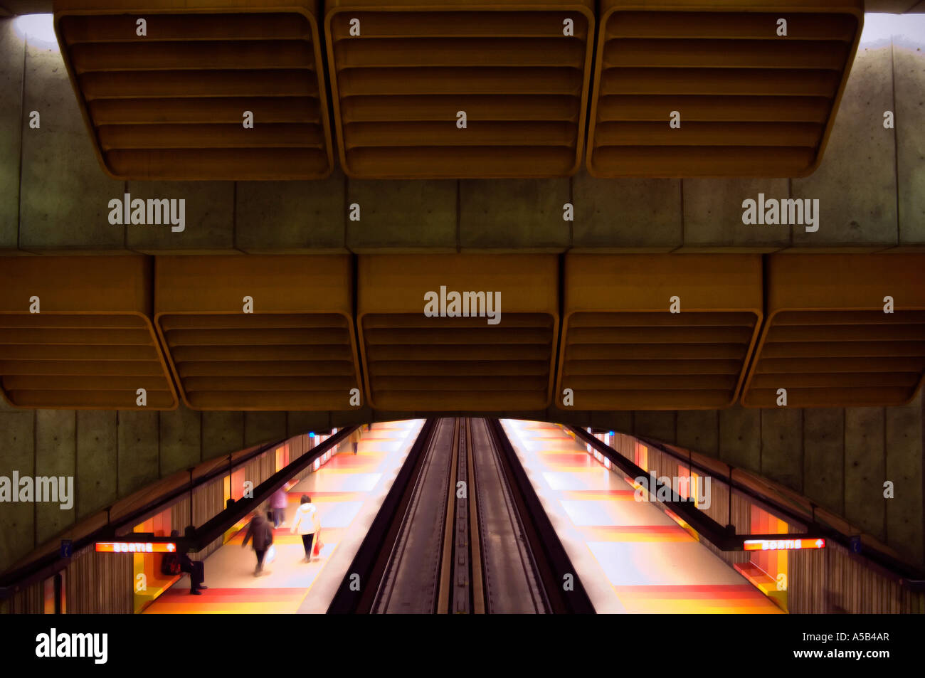 Overhead view of underground Montreal Metro train station Stock Photo ...