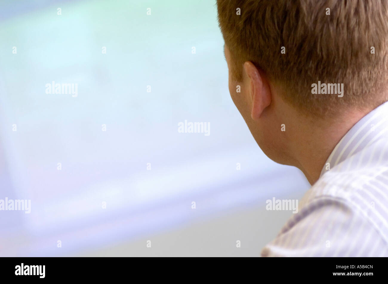 Back of businessman looking at presentation screen Stock Photo - Alamy
