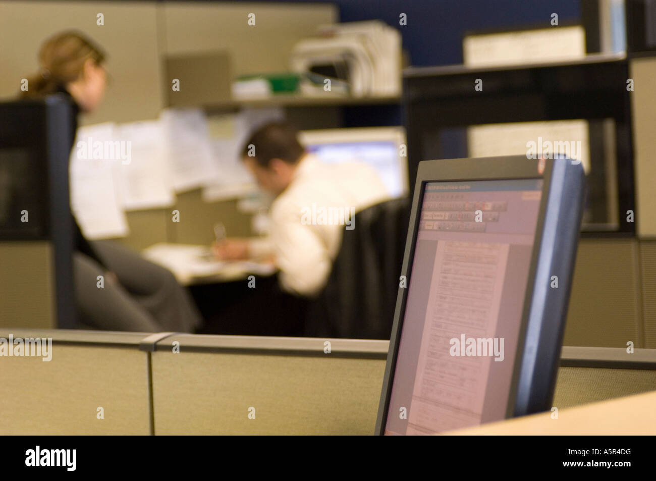 Co-workers in office cubicle Stock Photo - Alamy