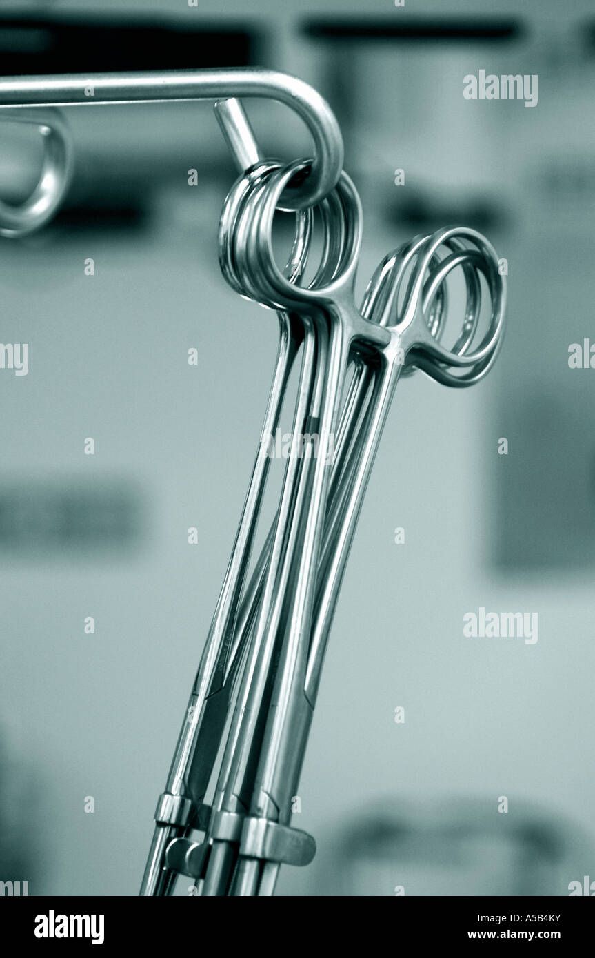 Close-up of surgical clamps Stock Photo - Alamy