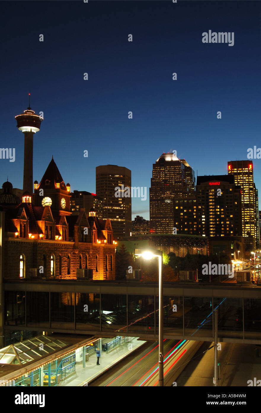 Night view of Calgary Tower and old City Hall Stock Photo - Alamy