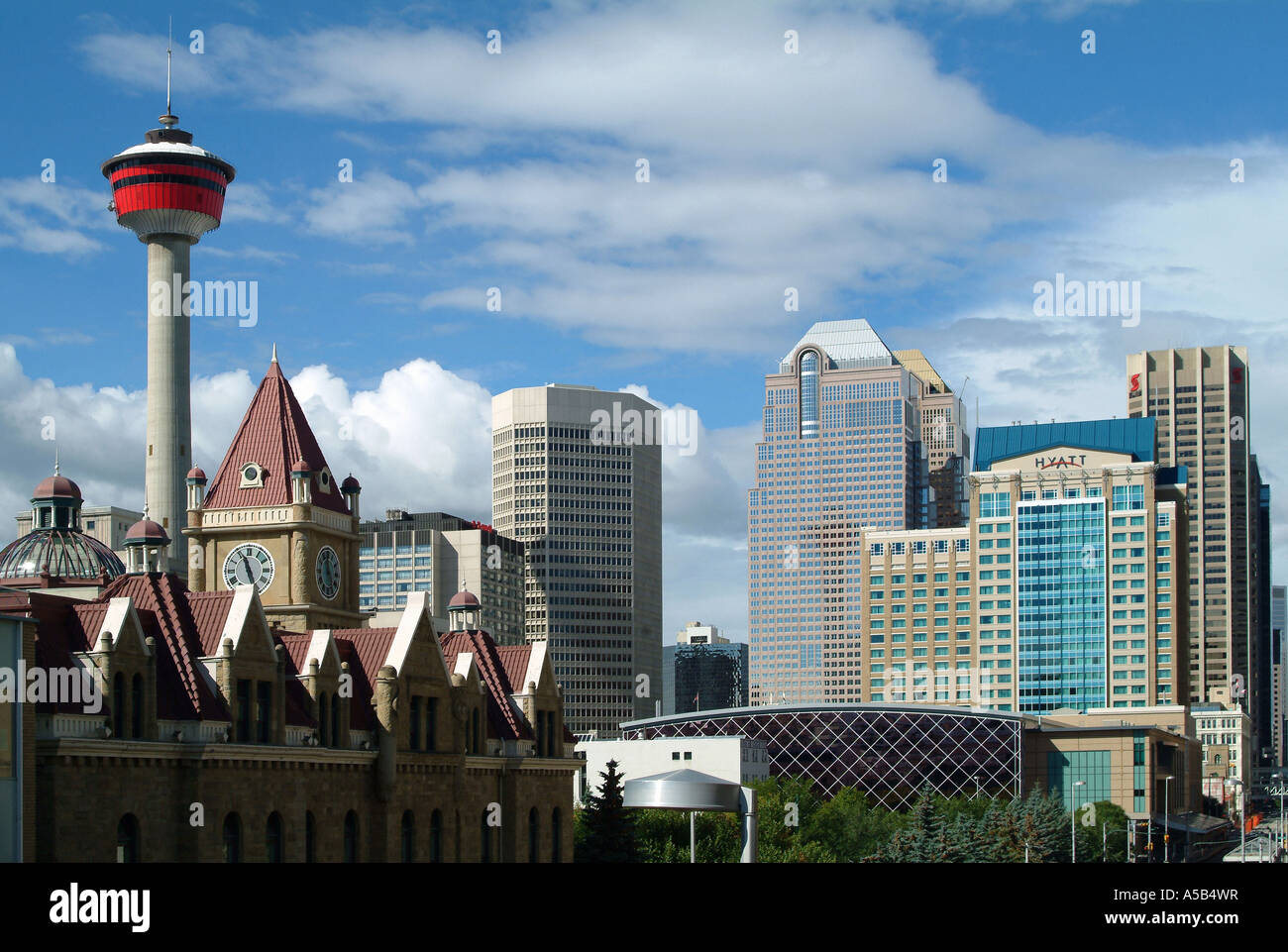 Skyline of Calgary, Alberta, Canada with the famous landmark Tower ...