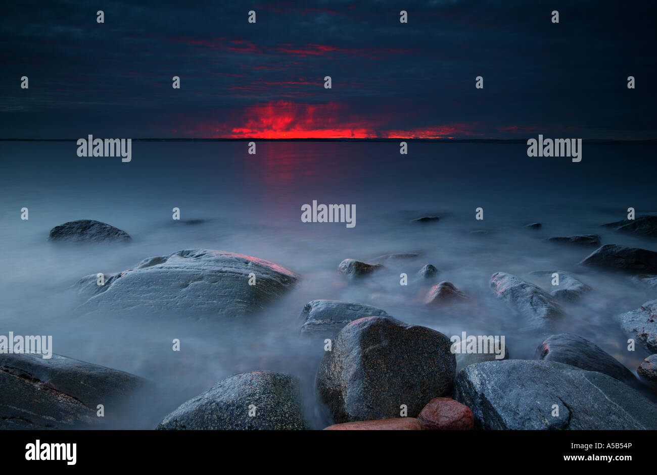 Magic sunset by the Oslofjord, at Larkollen in Rygge kommune, Østfold ...