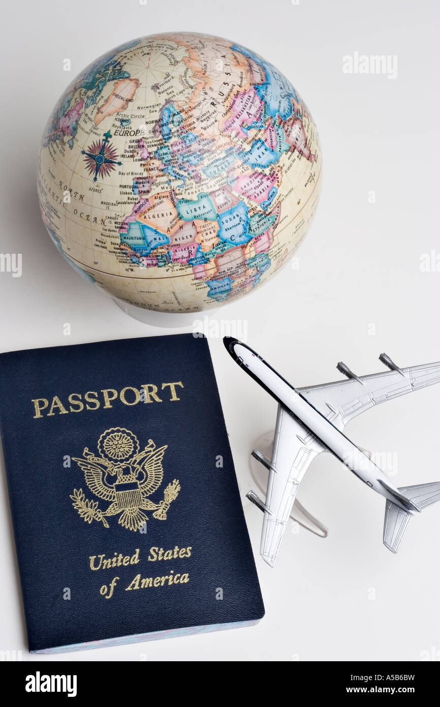 Passport, earth globe, and model plane Stock Photo - Alamy Passport, earth globe, and model plane Stock Photo - Alamy