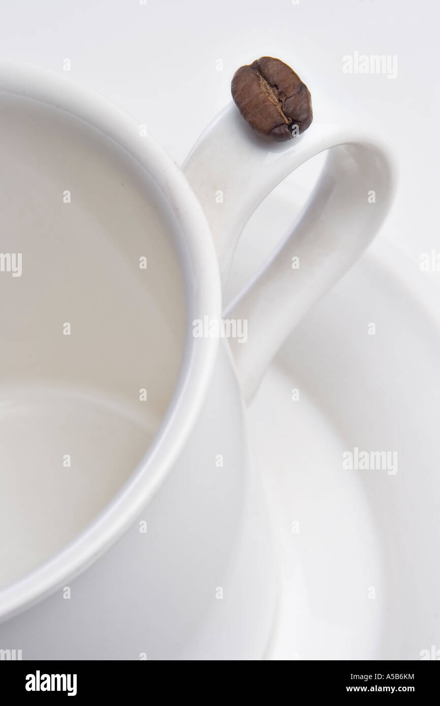 A coffee bean and an Empty coffee cup on a saucer on white Stock Photo ...