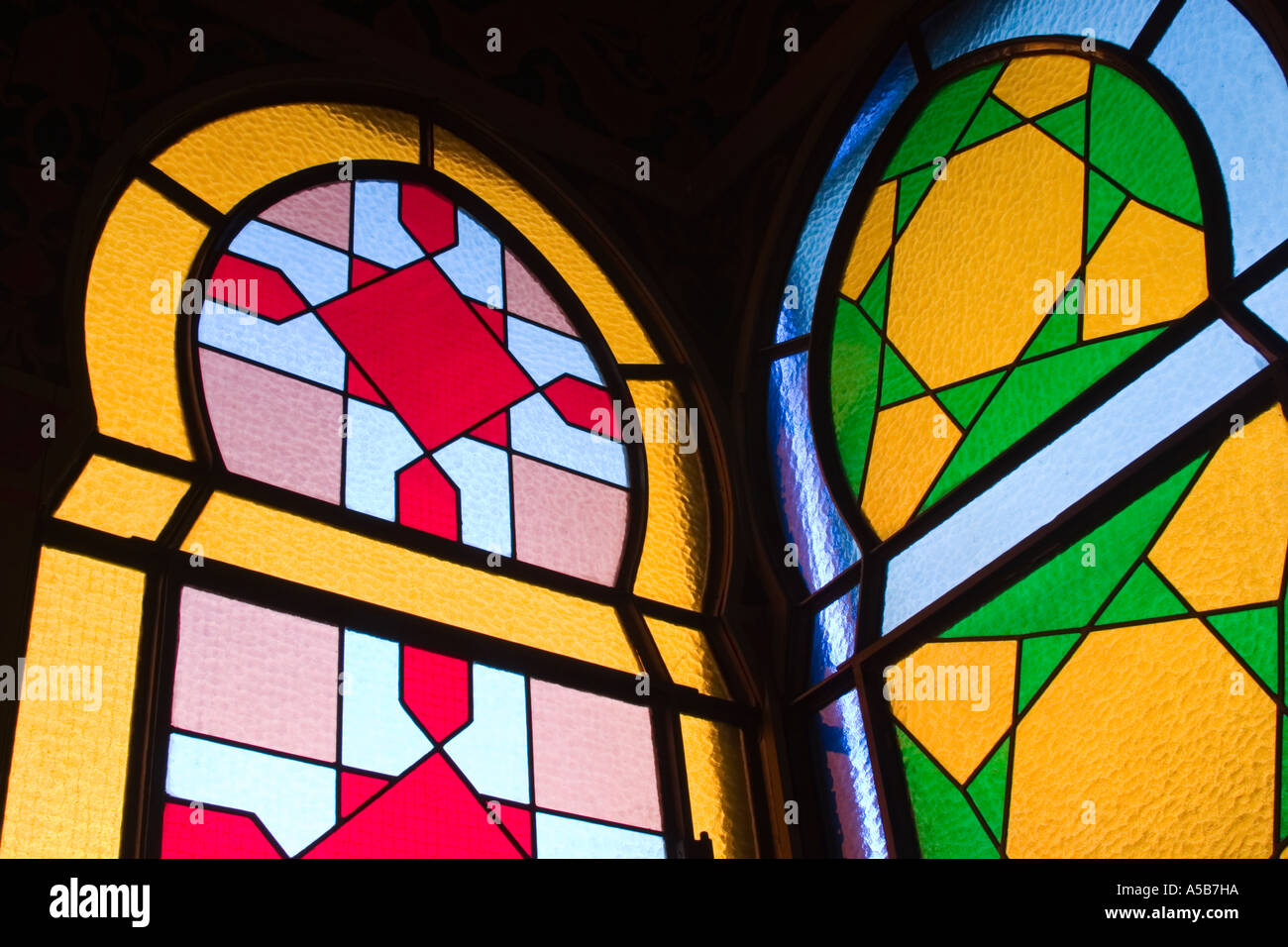 Antique colourful stained glass windows with geometric design Stock ...