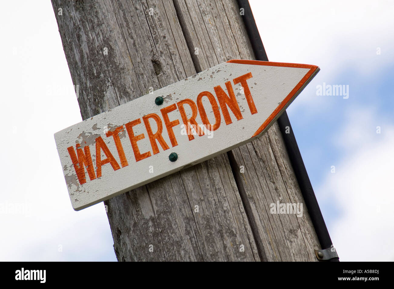 Waterfront sign pointing to the beach Stock Photo - Alamy