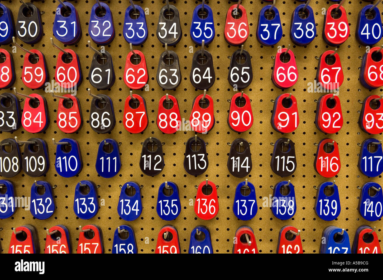 Many numbered plastic tags on a pegboard Stock Photo - Alamy