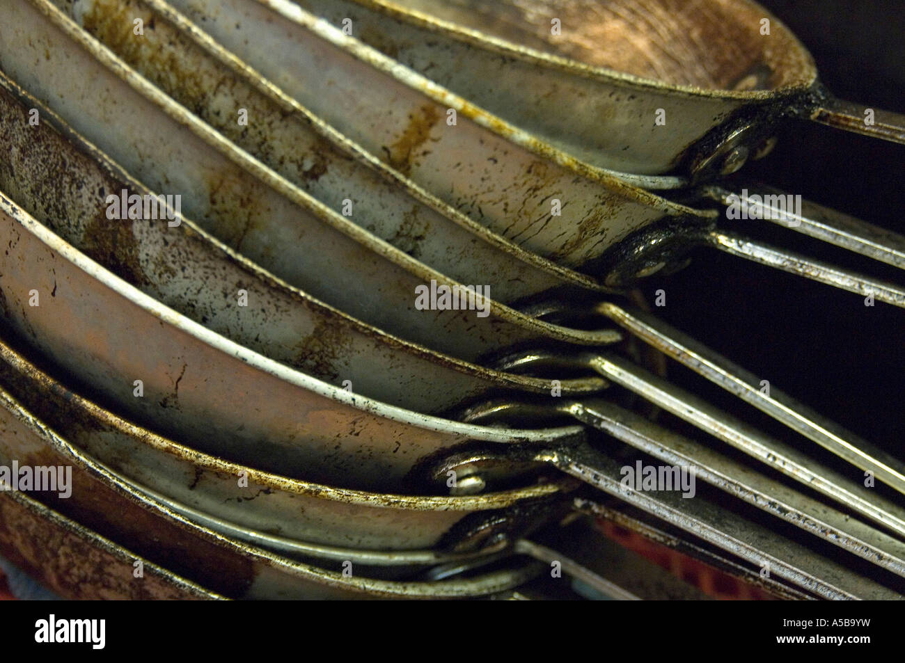 A stack of dirty pans in commercial kitchen Stock Photo - Alamy
