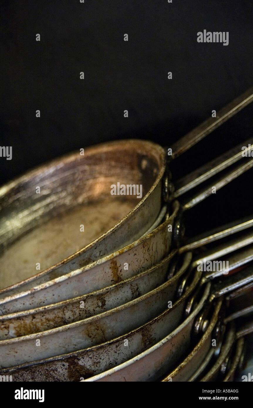Several stacked frying pans Stock Photo - Alamy