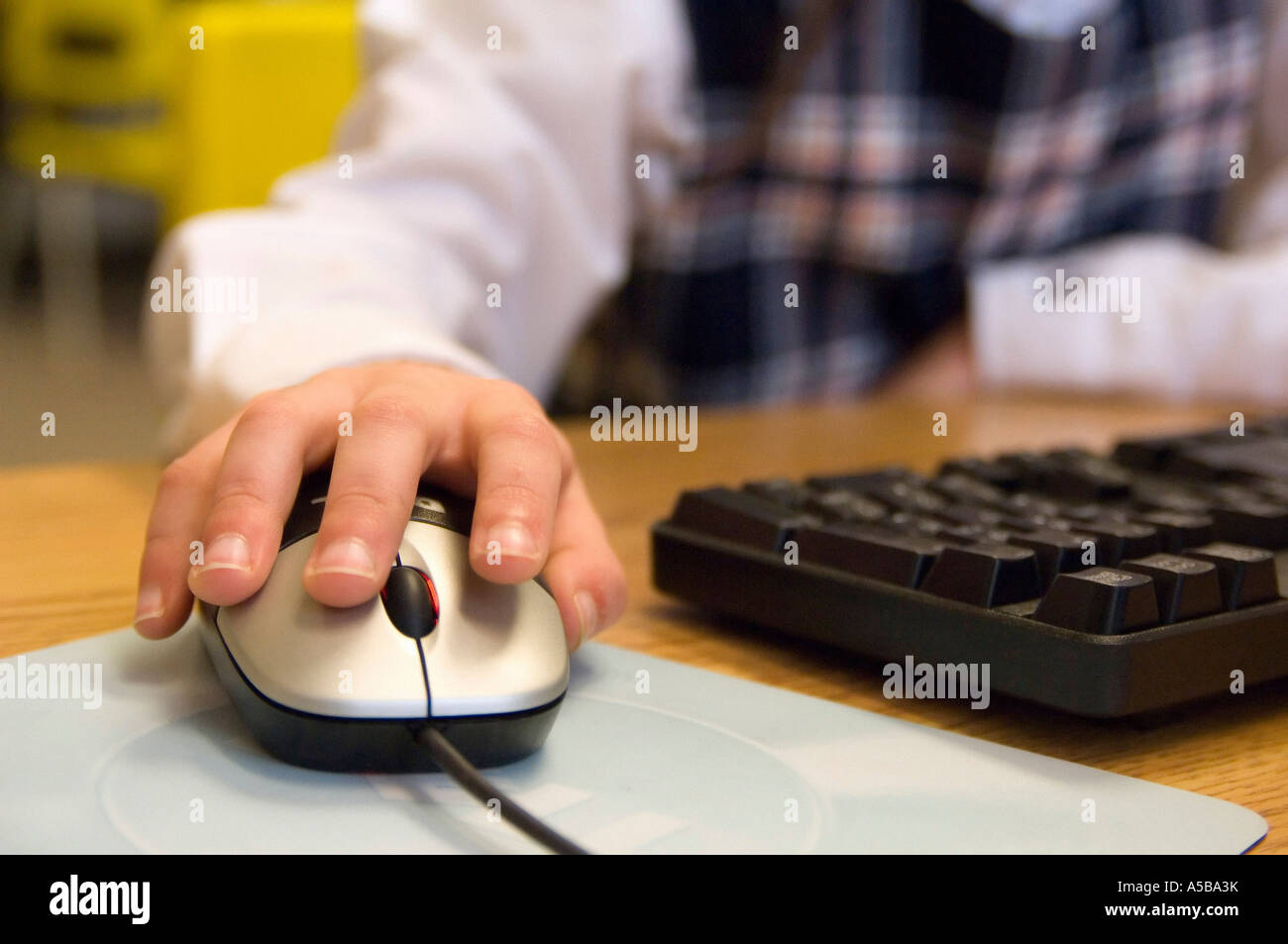Young primary female student using computer mouse Stock Photo - Alamy