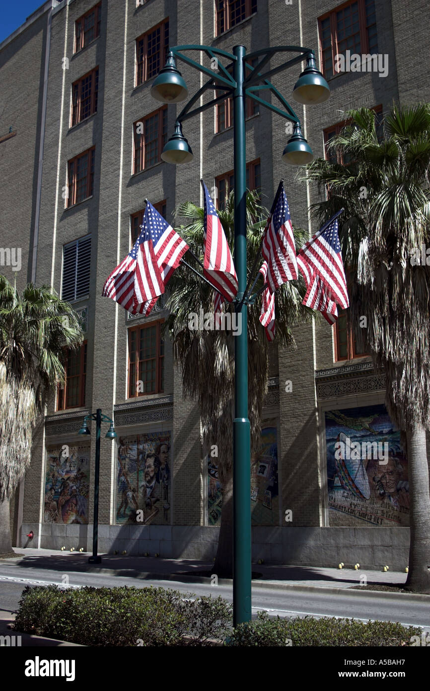 Lamppost with american flags in Downtown Orlando, Florida, United ...