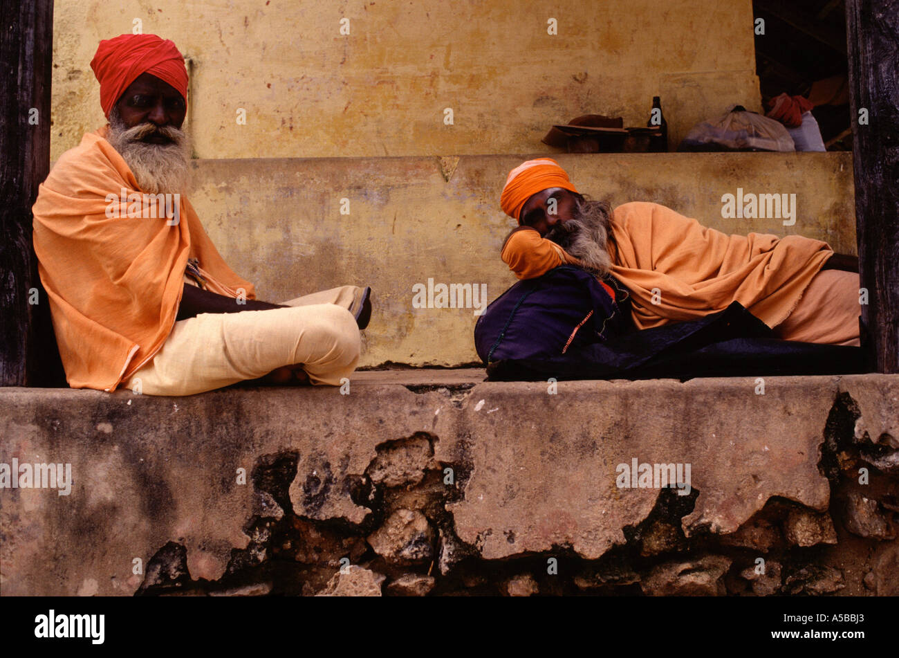 Hindu sadhus wearing traditional garment in the town of Rameswaram in ...