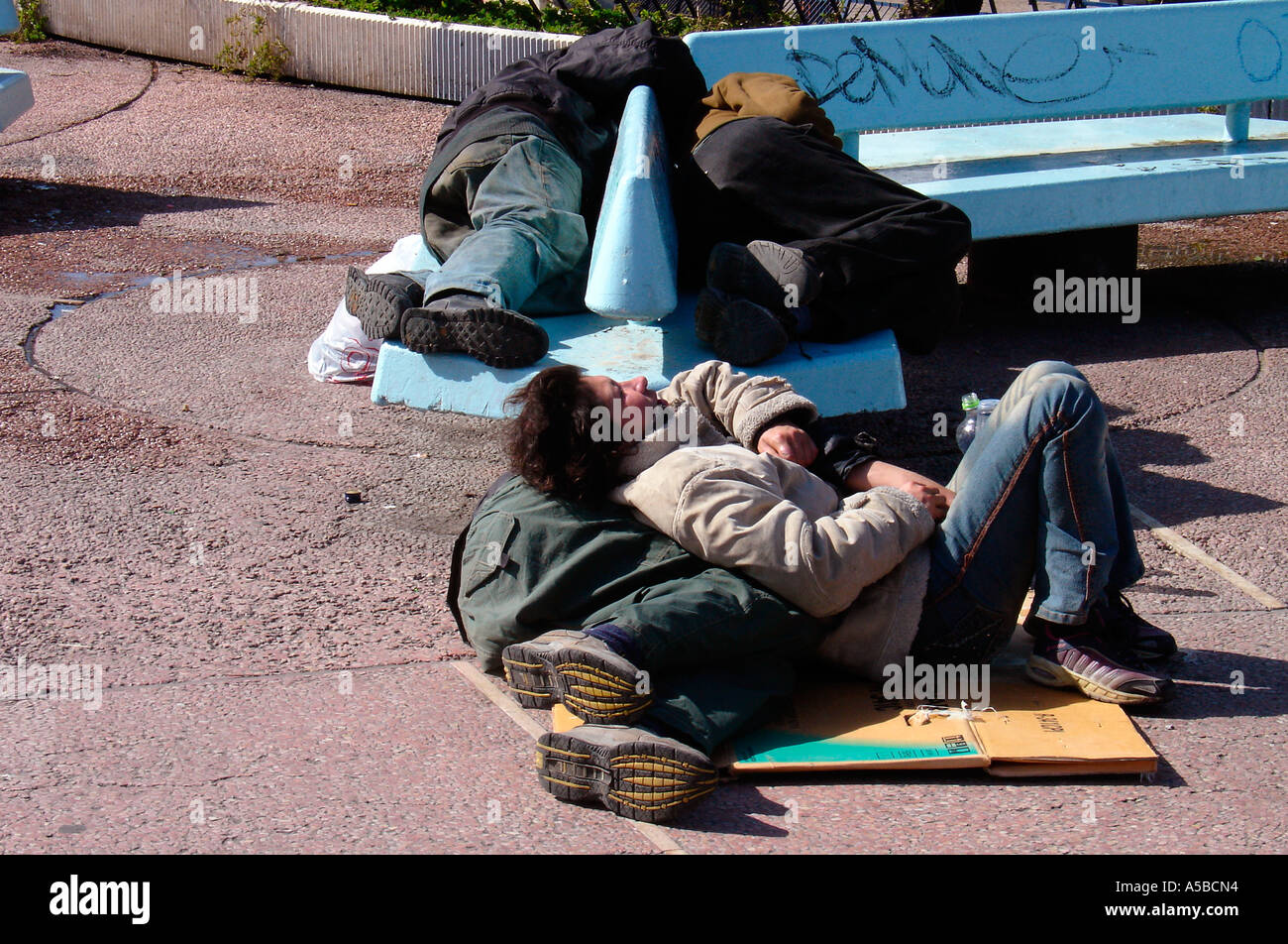 Drunk homeless people sleeping outdoors Tel Aviv Israel Stock Photo - Alamy