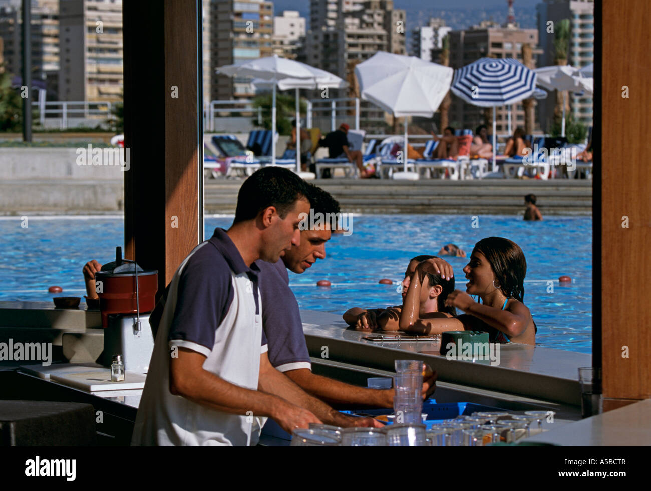 A swimming pool bar at the Movenpick Hotel in Beirut Lebanon Stock ...