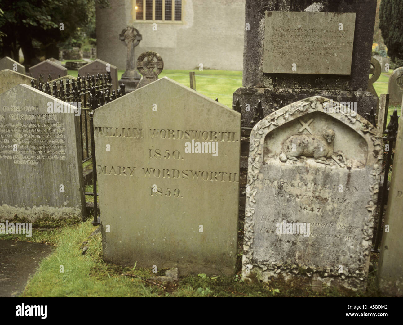 William wordsworths grave at st oswalds church grasmere hi-res stock ...