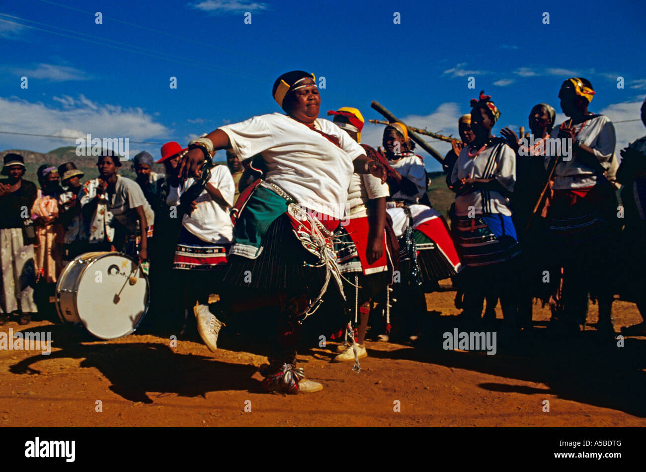 Local villagers performing the traditional Zulu dance in South Africa ...