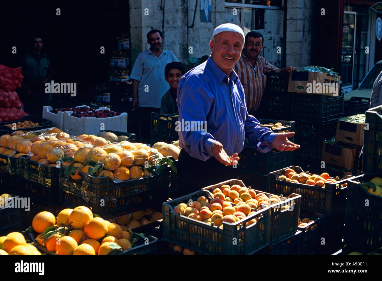Druze fruit seller in market, Beirut, Lebanon Stock Photo - Alamy