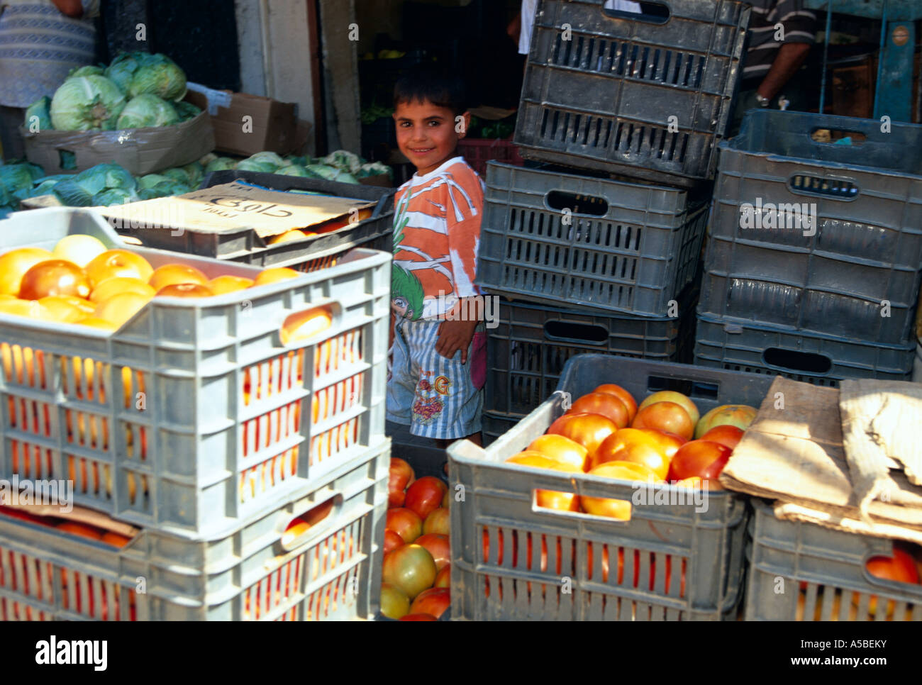 Boy at fruit shop in market, Beirut, Lebanon Stock Photo - Alamy