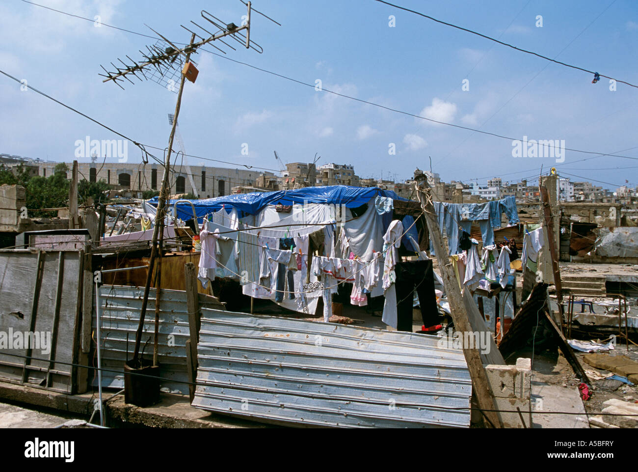 Clothes drying on ropes at the Shatila refugee camp Beirut Stock Photo ...