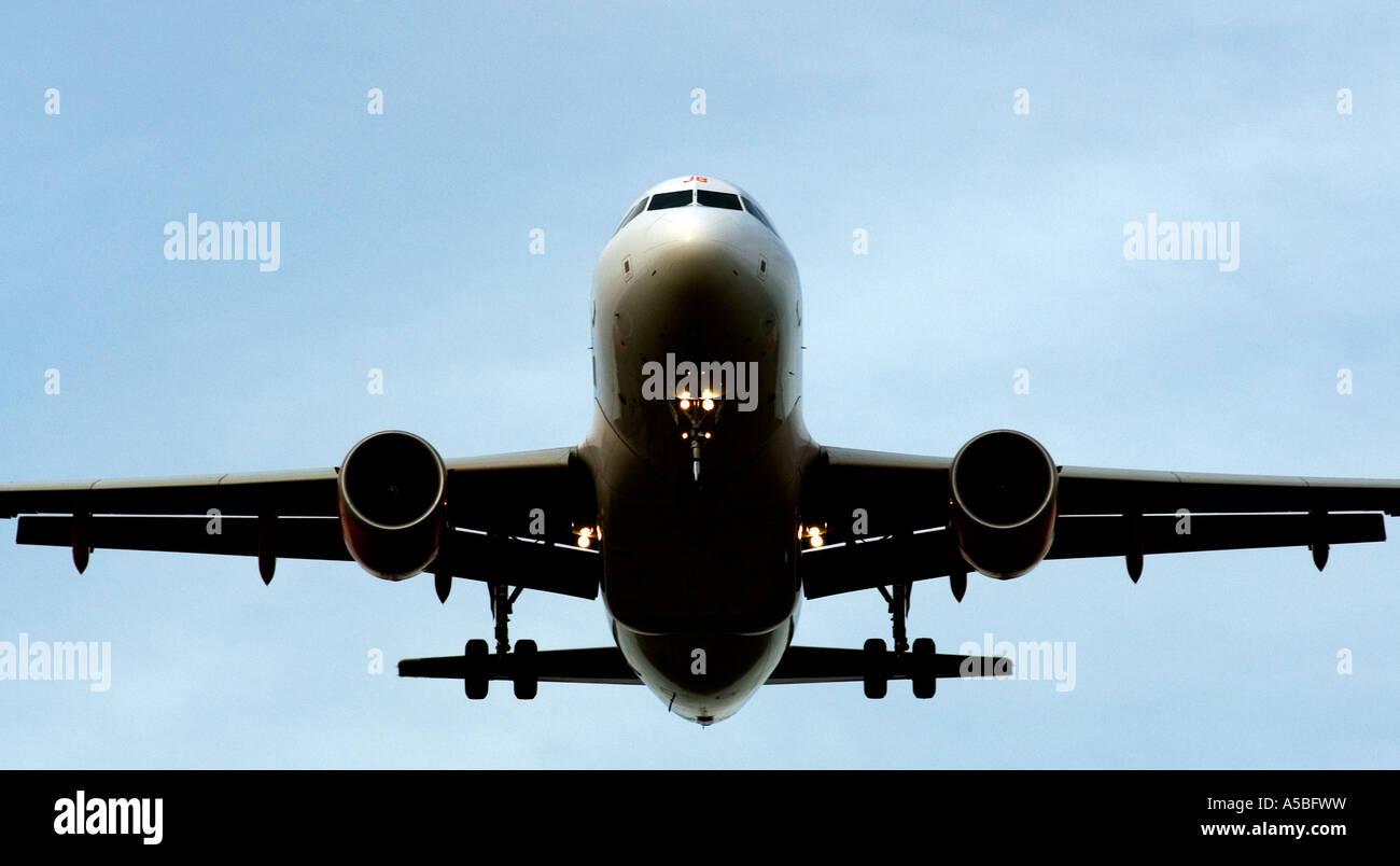 EASYJET AIRBUS PLANE LANDING AT STANSTED AIRPORT ESSEX ENGLAND MARCH ...