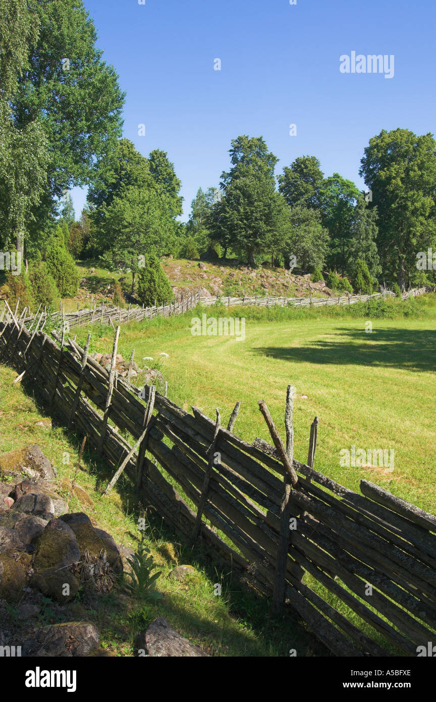 Farmlands and fence. Småland, Sweden Stock Photo - Alamy