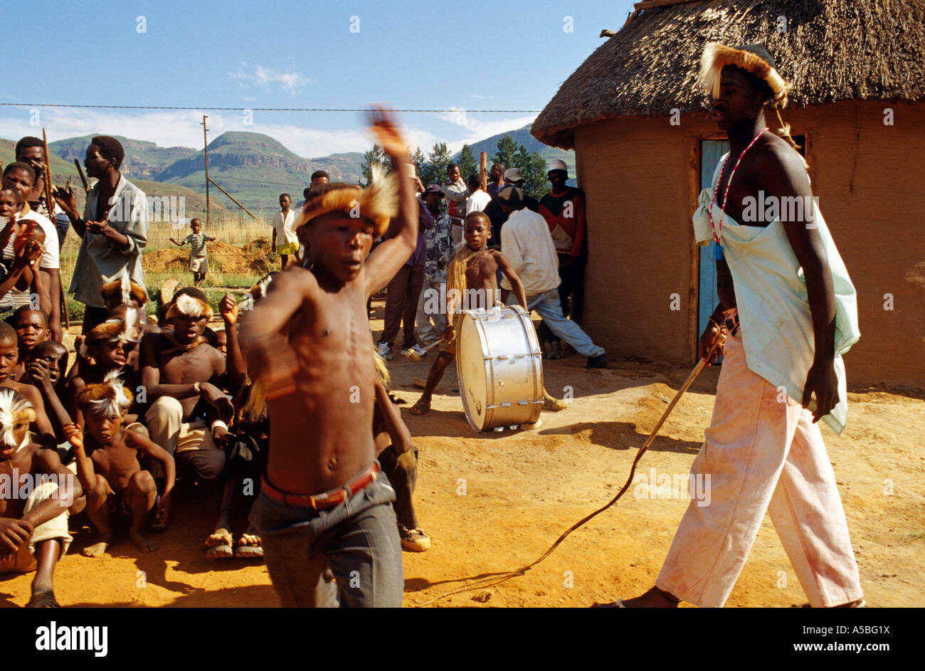 Traditional Zulu children dancers performing, South Africa Stock Photo ...