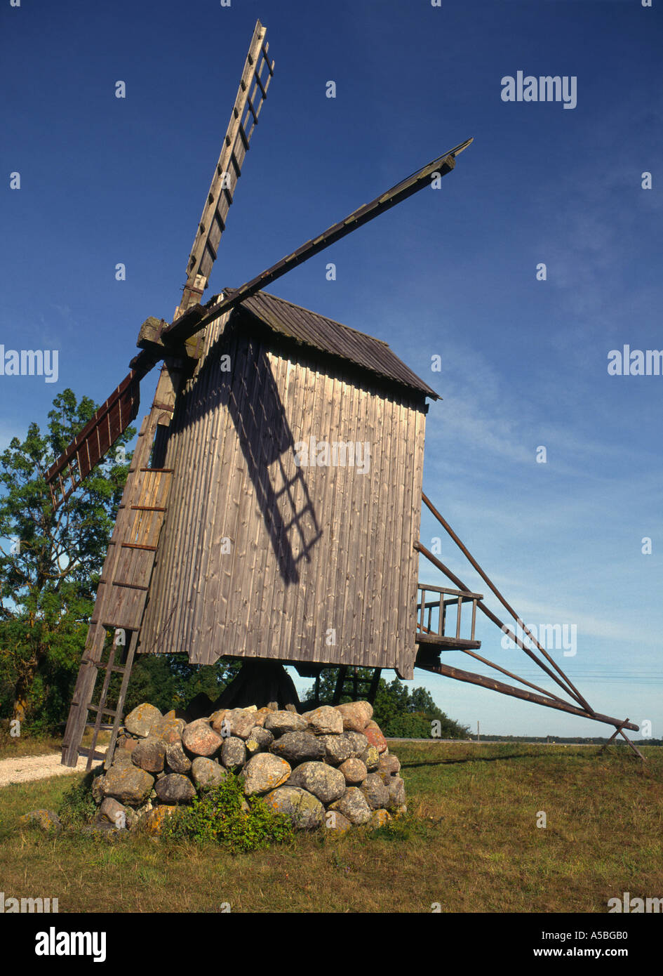 Estonia Saaremaa traditional wooden windmill at Angla Stock Photo - Alamy