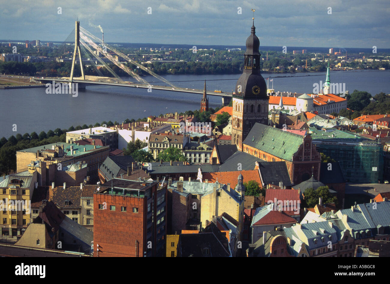 Latvia Riga elevated skyline of old Riga with the Dome cathedral the ...