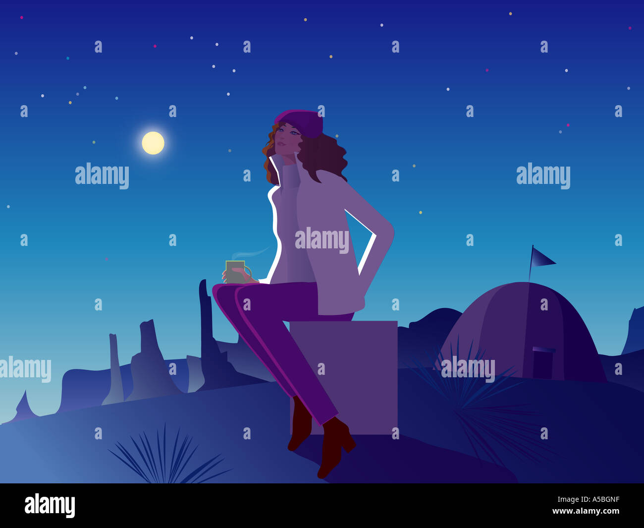Young woman sitting on a box Stock Photo - Alamy