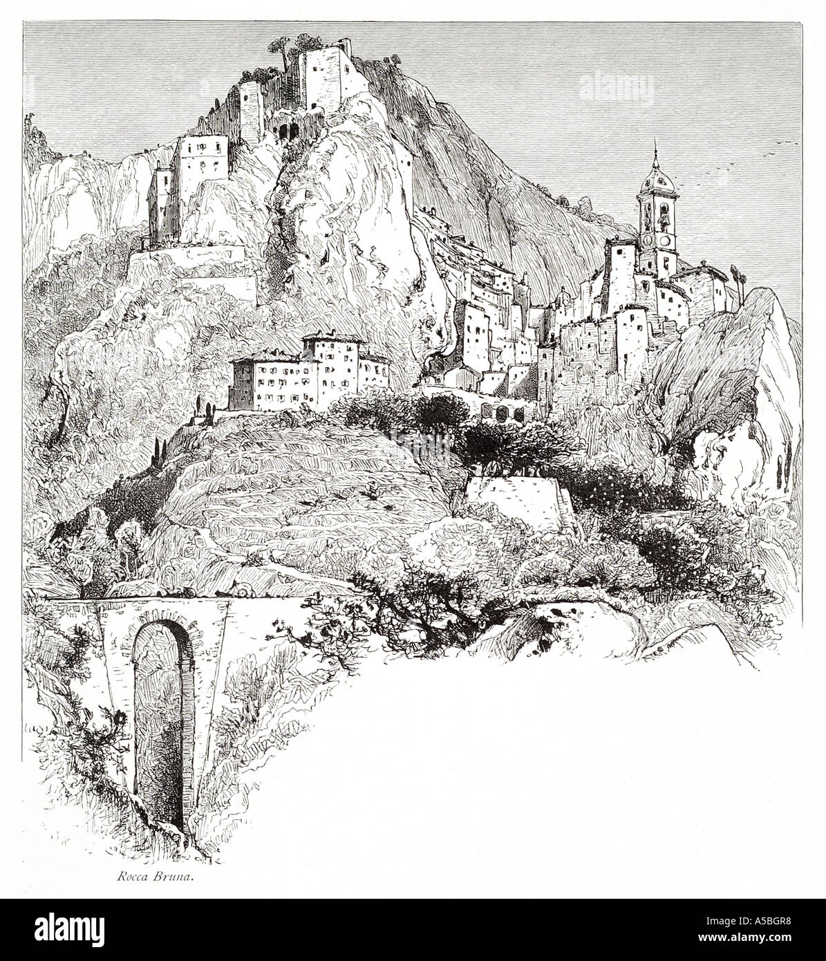 rocca bruna france French Mediterranean Riviera cornice wall tower hill ...