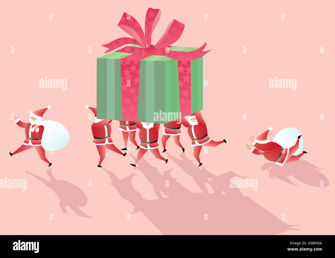 Group of Santa Claus carrying a gift Stock Photo - Alamy